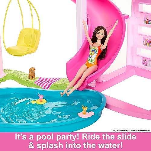 Barbie Dreamhouse 2023, Pool Party Doll House with 75+ Pieces and 3-Story Slide, Barbie House Playset, Pet Elevator and Puppy Play Areas​