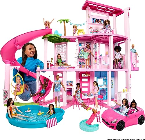 Barbie Dreamhouse 2023, Pool Party Doll House with 75+ Pieces and 3-Story Slide, Barbie House Playset, Pet Elevator and Puppy Play Areas​