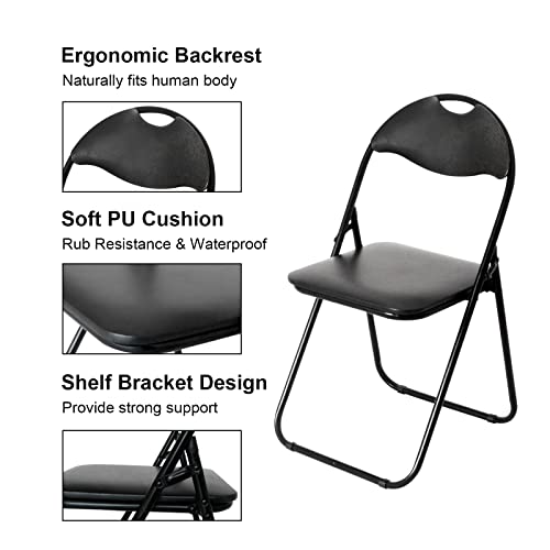 fusehome Padded Metal Folding Chair, 2 PCS Padded Folding Chair, Stackable Chair Dining Room Chairs for Apartment Dining Room Hotel Conference Room, Black