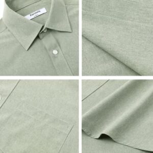 Elanbells Mens Linen Dress Shirt Beach Untucked Wrinkle Free Lightweight Shirt Green