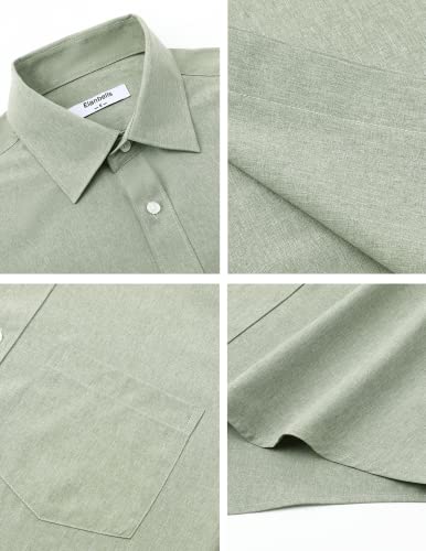 Elanbells Mens Linen Dress Shirt Beach Untucked Wrinkle Free Lightweight Shirt Green