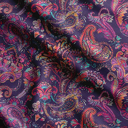 Soimoi Asian Paisley Print, Cotton Cambric, Quilting Fabric Sold by The Yard 42 Inch Wide, Medium Weight Cotton Fabric, Sewing Supplies,Purple