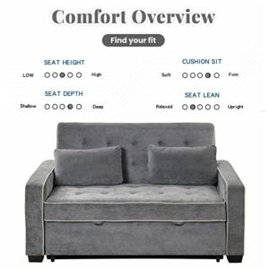 Gynsseh Pull Out Sofa Sleeper, 3 in 1 Convertible Sleeper Sofa Bed with Dual USB Ports and 2 Pillows, Linen Upholstered Adjustable Loveseat Couch with Pull Out Bed for Living Room (Blue Gray)