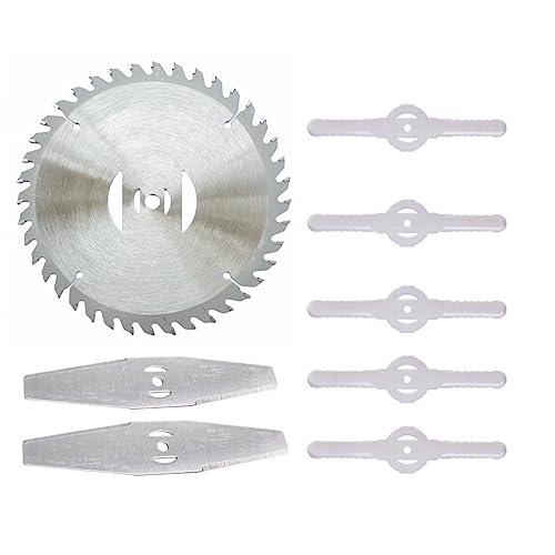 TENBOR 8 Pack Grass Trimmer Blade Heads Replacements, Cordless Electric Lawn Mower Cutter Weed Eater Blades Heads 40 Teeth Blade & 2Pcs Stainless Steel Blade & 5Pcs Plastic Blades