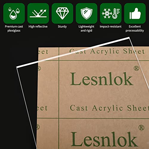 Lesnlok 2 Pack 8" x 12" plexiglass Sheets 1/4 inch Thick Clear Acrylic Sheet 6mm Thick Use for Craft Projects, Signs, Sneeze Guard and More