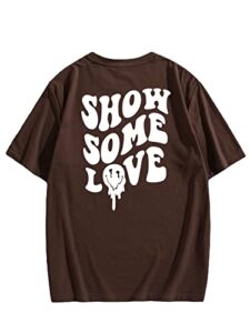 cozyease men's graphic tees letter print short sleeve t shirts casual summer tops streetwear vintage tees coffee brown l