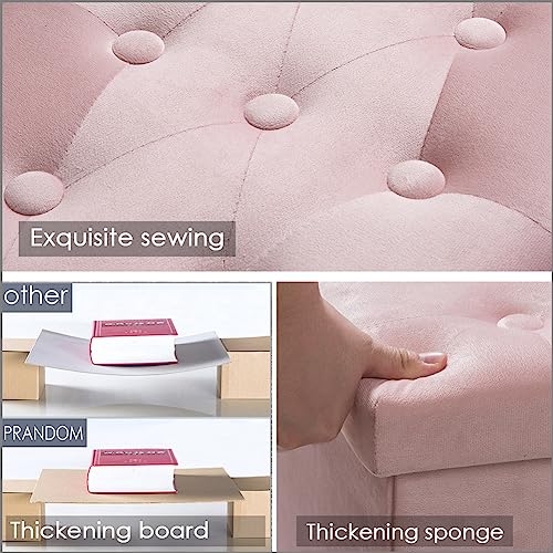 PRANDOM Extra Large Ottoman with Storage [1-Pack] Velvet Folding Small Square Foot Stool with Lid for Living Room Bedroom Coffee Table Dorm Toy Pink 30.5x15x15 inches