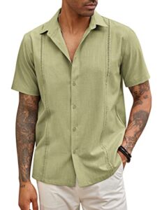 coofandy men's short sleeve summer shirt cuban beach tops guayabera shirts## light green