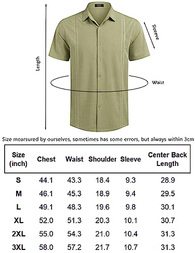 COOFANDY Men's Short Sleeve Summer Shirt Cuban Beach Tops Guayabera Shirts## Light Green