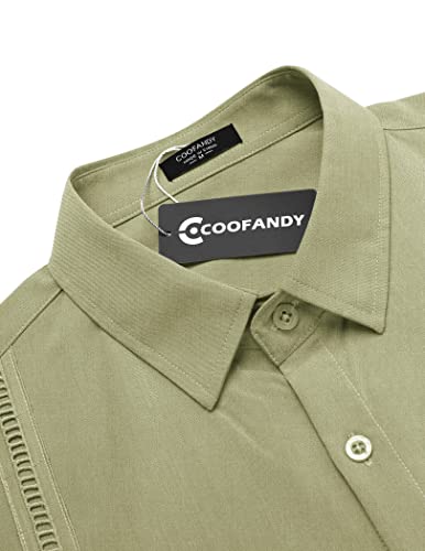 COOFANDY Men's Short Sleeve Summer Shirt Cuban Beach Tops Guayabera Shirts## Light Green