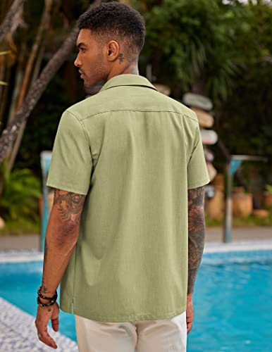 COOFANDY Men's Short Sleeve Summer Shirt Cuban Beach Tops Guayabera Shirts## Light Green