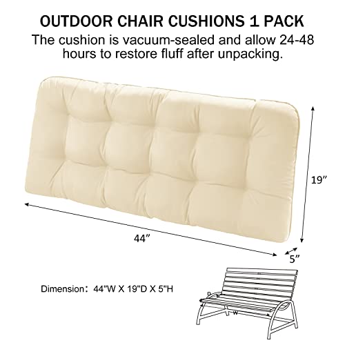 downluxe Outdoor Chair Cushions, Waterproof Tufted Overstuffed U-Shaped Memory Foam Bench Cushion for Swing Loveseat Patio Funiture, 44" x 19" x 5", Beige, 1 Pack