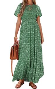 prettygarden womens casual floral crew neck flutter short sleeve long summer holiday dress party maxi wedding guest dresses (green,large)