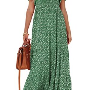 PRETTYGARDEN Womens Casual Floral Crew Neck Flutter Short Sleeve Long Summer Holiday Dress Party Maxi Wedding Guest Dresses (Green,Large)