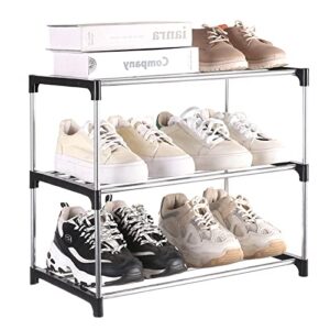 fouews small shoe rack, narrow stackable shoe shelf organizer for entryway, doorway and bedroom closet (3-tier, black)