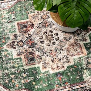 YesRug Boho Area Rug 3x5 Green Rug Washable Vintage Persian Rug for Kitchen Living Room Bedroom Bathroom Office Low Pile Non Slip Floor Carpet