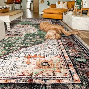 YesRug Boho Area Rug 3x5 Green Rug Washable Vintage Persian Rug for Kitchen Living Room Bedroom Bathroom Office Low Pile Non Slip Floor Carpet