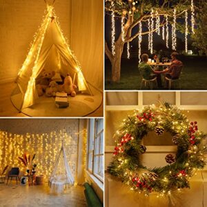 Cluster Fairy Lights with Remote, 10Feet 200LED Firecracker String Lights Plug in, Waterproof Copper Wire Firefly Lights for Bedroom Window Mantle Weddings Christmas Tree Decoration, Warm White