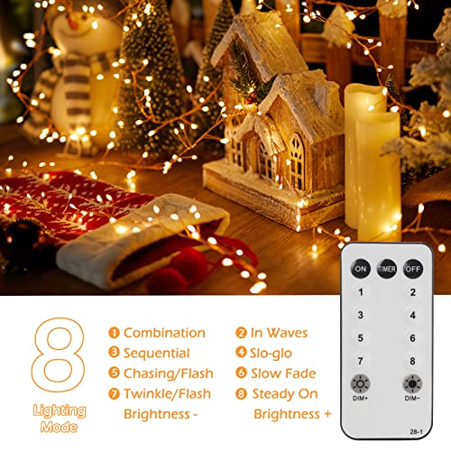 Cluster Fairy Lights with Remote, 10Feet 200LED Firecracker String Lights Plug in, Waterproof Copper Wire Firefly Lights for Bedroom Window Mantle Weddings Christmas Tree Decoration, Warm White