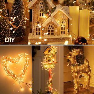 Cluster Fairy Lights with Remote, 10Feet 200LED Firecracker String Lights Plug in, Waterproof Copper Wire Firefly Lights for Bedroom Window Mantle Weddings Christmas Tree Decoration, Warm White