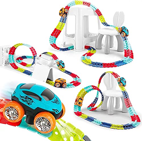 Eapura Glow Race Track Cars for Boys Girls Kids Magic Race Car Track with LED Light Up Race Car Game with 138PCS Magic Tracks Building Toys for Kids Ages 4-8.Birthday Gift Toys for 3+ Year Old Boys