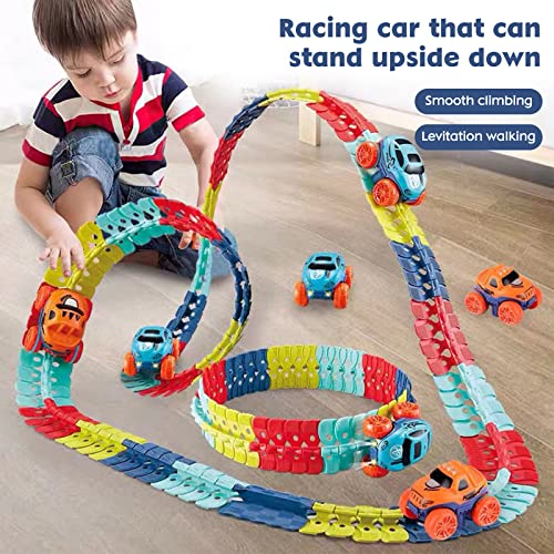 Eapura Glow Race Track Cars for Boys Girls Kids Magic Race Car Track with LED Light Up Race Car Game with 138PCS Magic Tracks Building Toys for Kids Ages 4-8.Birthday Gift Toys for 3+ Year Old Boys