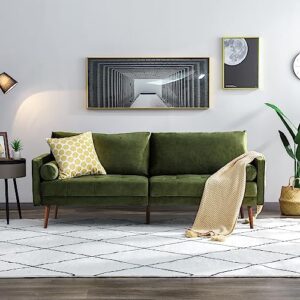 Vonanda Velvet Sofa Couch, Mid Century Modern Craftsmanship 73 inch 3-Seater Sofa with Comfy Tufted Back Cushions and 2 Bolster Pillows for Compact Living Room, Elegant Mustard Green