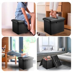 Tamfile Ottoman with Storage, Fireproof Safe Folding Ottoman for Documents, Waterproof Foot Rest Stool with Storage,17 Inches Short Ottoman with Lock, Ottoman Foot Rest for Living Room