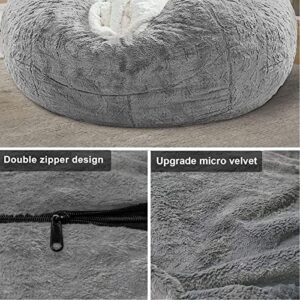 Giant Fur Bean Bag Chair Cover for Kids Adults, (No Filler) Living Room Furniture Big Round Soft Fluffy Faux Fur Beanbag Lazy Sofa Bed Cover (Grey, 7FT)