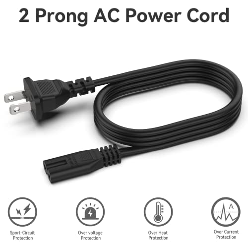 AC Power Cord for Sony PS3 PS4 PS5, Xbox One S, Xbox One X, Xbox Series X/S Power Supply Cable Replacement 2 Prong AC Power Cord 6Ft