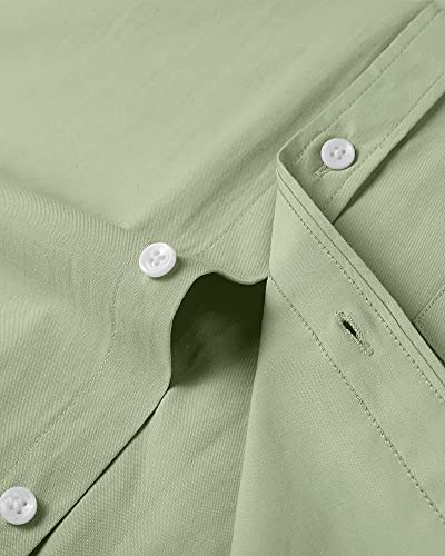 Alimens & Gentle Men's Short Sleeve Oxford Shirt Button Down Collar Regular Fit Short Sleeve Casual Shirts with Pocket Light Green