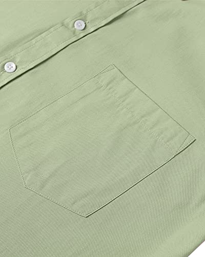 Alimens & Gentle Men's Short Sleeve Oxford Shirt Button Down Collar Regular Fit Short Sleeve Casual Shirts with Pocket Light Green