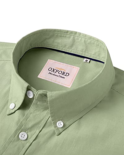 Alimens & Gentle Men's Short Sleeve Oxford Shirt Button Down Collar Regular Fit Short Sleeve Casual Shirts with Pocket Light Green