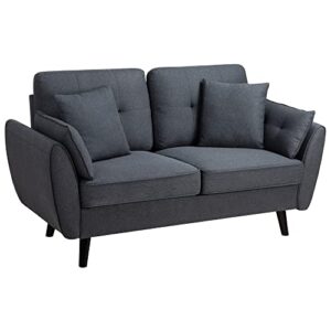 JAMFLY 63" Modern Loveseat Sofa Couch,Mid Century Couches for Living Room, Upholstered 2-Seat Love Seats with Pillow, Comfortable Small Space Sofa for Bedroom, Apartment