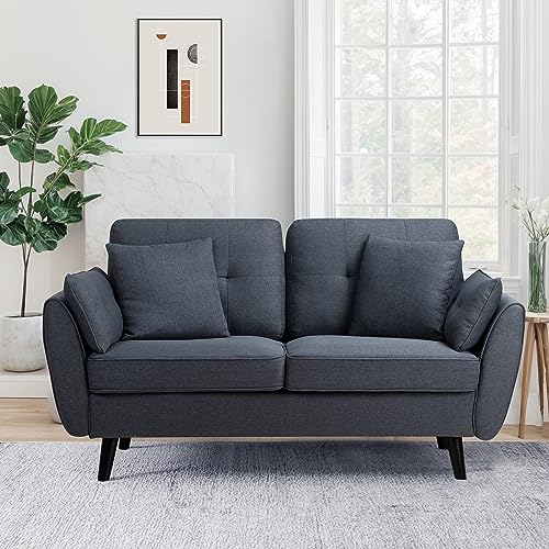 JAMFLY 63" Modern Loveseat Sofa Couch,Mid Century Couches for Living Room, Upholstered 2-Seat Love Seats with Pillow, Comfortable Small Space Sofa for Bedroom, Apartment