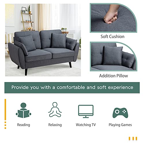 JAMFLY 63" Modern Loveseat Sofa Couch,Mid Century Couches for Living Room, Upholstered 2-Seat Love Seats with Pillow, Comfortable Small Space Sofa for Bedroom, Apartment