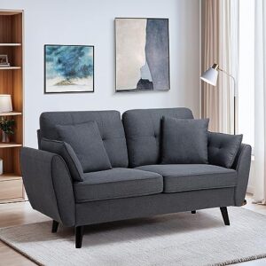 JAMFLY 63" Modern Loveseat Sofa Couch,Mid Century Couches for Living Room, Upholstered 2-Seat Love Seats with Pillow, Comfortable Small Space Sofa for Bedroom, Apartment