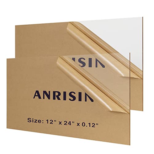 ANRISIN Clear Acrylic Sheets 12” x 24” x 1/8", 2 Pack 3mm Cast Plexiglass for DIY Display Projects, Cut to Size