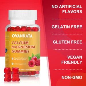 OVANKATA Calcium Magnesium Gummies with High Absorption 300mg Calcium 51mg Magnesium Citrate, Vitamin D3, Support for Bone, Leg Cramps & Muscles Relaxation, Vegan, 60 Gummies