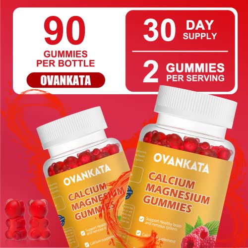 OVANKATA Calcium Magnesium Gummies with High Absorption 300mg Calcium 51mg Magnesium Citrate, Vitamin D3, Support for Bone, Leg Cramps & Muscles Relaxation, Vegan, 60 Gummies