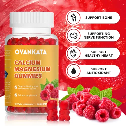 OVANKATA Calcium Magnesium Gummies with High Absorption 300mg Calcium 51mg Magnesium Citrate, Vitamin D3, Support for Bone, Leg Cramps & Muscles Relaxation, Vegan, 60 Gummies