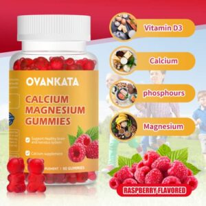 OVANKATA Calcium Magnesium Gummies with High Absorption 300mg Calcium 51mg Magnesium Citrate, Vitamin D3, Support for Bone, Leg Cramps & Muscles Relaxation, Vegan, 60 Gummies