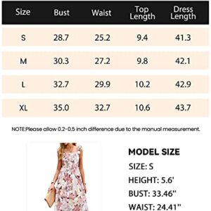 PRETTYGARDEN Women Summer Dresses 2023 Tie Strap Square Neck Smocked Ruffle Flowy Floral Print Boho Maxi Cocktail Dress(Floral Pink,X-Large)