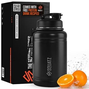 squatz 74 oz neptune series steel water bottle, stainless double wall vacuum insulated jug with handle strap, large capacity leak proof wide mouth thermos for gym, travel, hiking, and camping