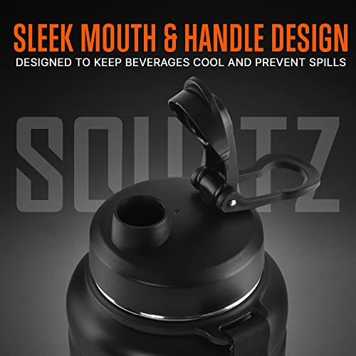 SQUATZ 74 Oz Neptune Series Steel Water Bottle, Stainless Double Wall Vacuum Insulated Jug with Handle Strap, Large Capacity Leak Proof Wide Mouth Thermos for Gym, Travel, Hiking, and Camping