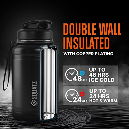 SQUATZ 74 Oz Neptune Series Steel Water Bottle, Stainless Double Wall Vacuum Insulated Jug with Handle Strap, Large Capacity Leak Proof Wide Mouth Thermos for Gym, Travel, Hiking, and Camping