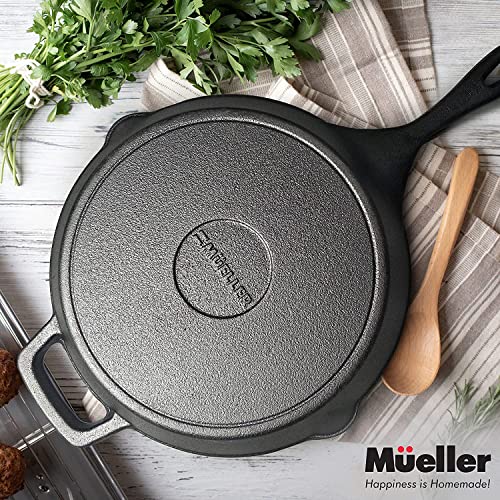 Mueller Pre-Seasoned Heavy-Duty Healthy Cast Iron Skillet 10-inch, Cast Iron Pan, Dual Handles & Dual Pouring Lips, Safe across All Cooktops, Oven, BBQ, or Campfire