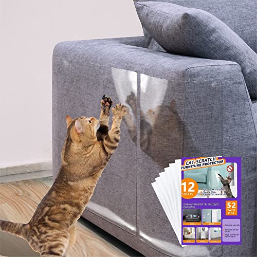 Anti Cat Scratch Deterrent Furniture Protector-12 Pack Single Side Couch Self-Adhesive Tape, Clear for Door Walls