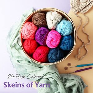 Soft Yarn for Crocheting - 2400 Yards Crochet Yarn for Crocheting and Knitting Yarn, Amigurumi Yarn for Knitting, Acrylic Yarn Bulk, Perfect Yarn for Crafts, Crocheting Yarn Set - 24 Yarn Pack x 50g