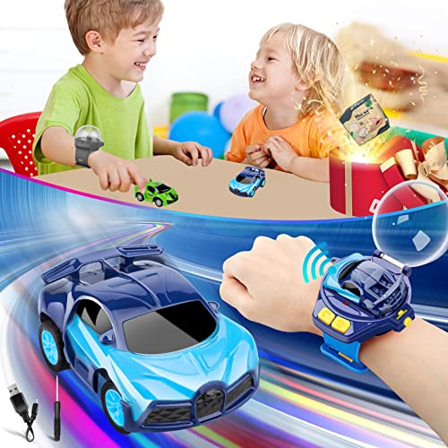 M&HONG Mini Remote Control Car Watch Toys, 2022 New 2.4 GHz Cartoon RC Watch Racing Car, USB Charging Remote Control Car, Cute Watch Car Toy Cartoon RC Car Gift for 3-12 Years Old Boys and Girls